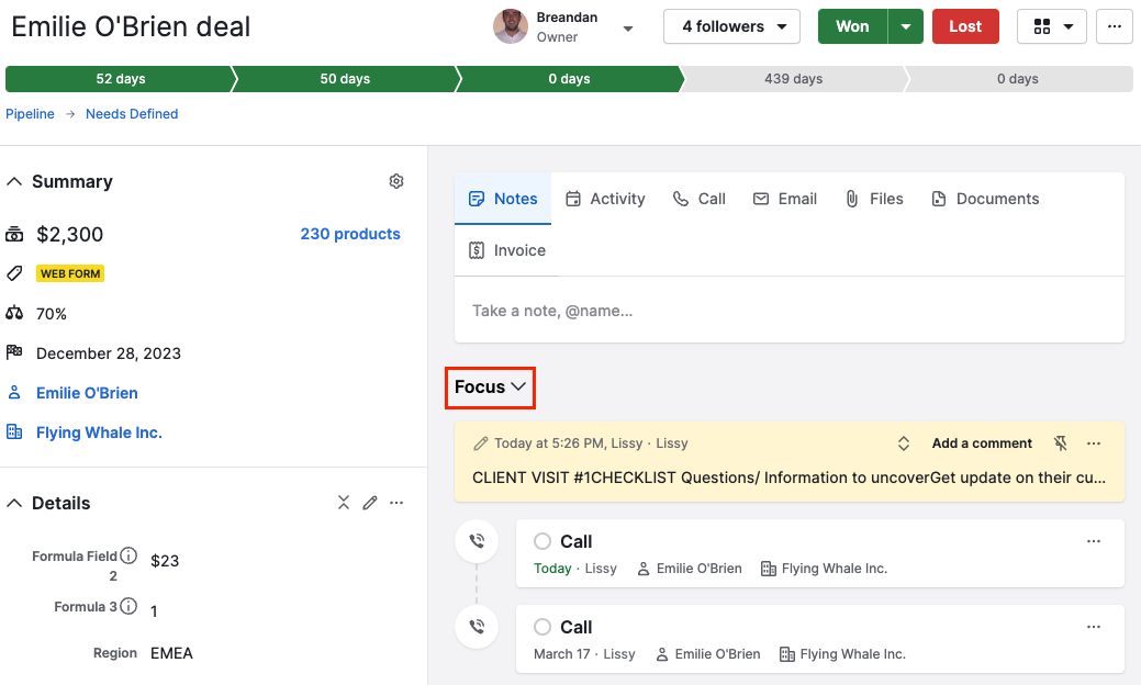 Deal detail view - Knowledge Base | Pipedrive